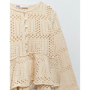 Zara | Tops | Zara Crocheted Knit Top Large Ecru | Poshmark
